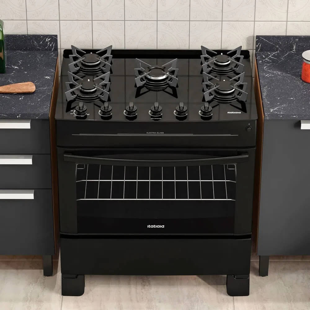 Fogao Itatiaia 5 bocas Electra Glass Automatico Preto Bivolt - Moveis ...