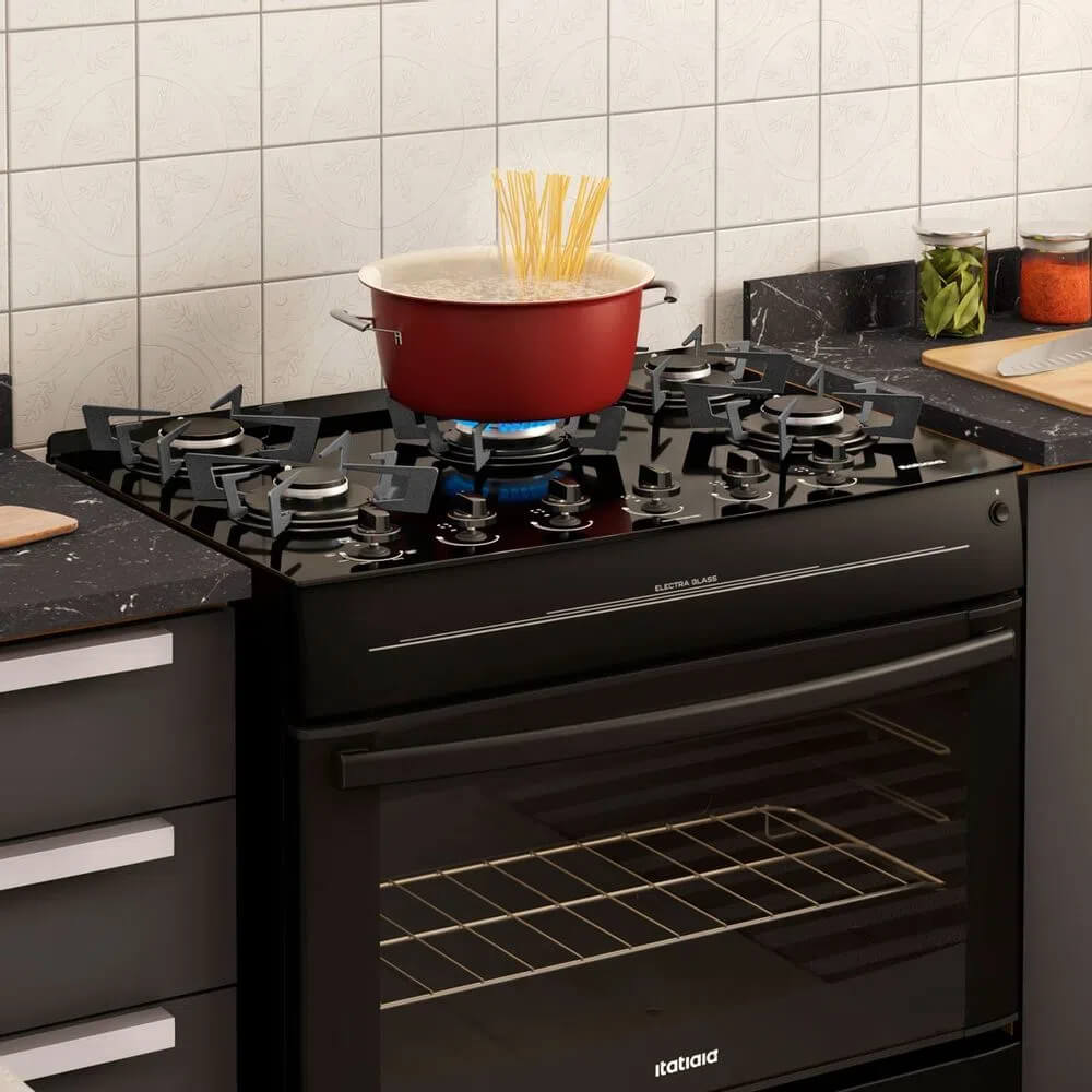Fogao Itatiaia 5 bocas Electra Glass Automatico Preto Bivolt - Moveis ...