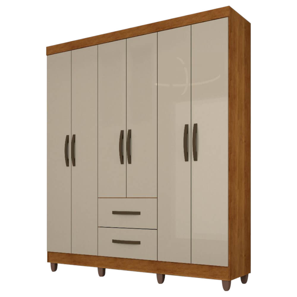 Guarda Roupa Salleto Estrela 6 Portas 2 Gavetas com Pés - Cinamomo/Off White - Moveis Linhares