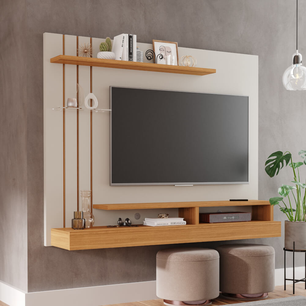 Painel de Parede Valencia Permobili para TV ate 50 Polegadas Off White ...