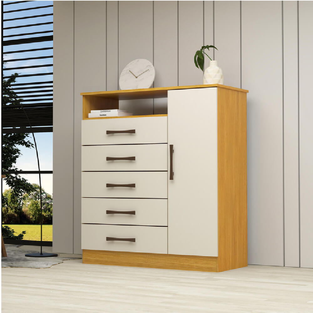 Comoda ACP Madri com 5 Gavetas e Sapateira Nature Off White - Moveis ...