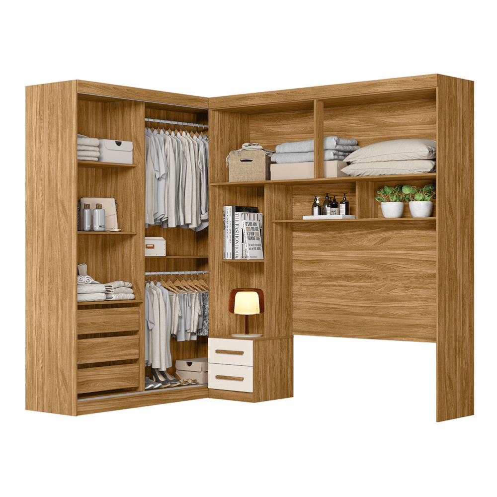 Guarda Roupa Modulado Florença com Cabeceira - Freijó/Off White ...