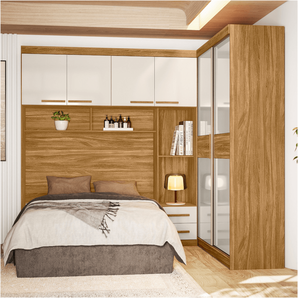 Guarda Roupa Modulado Florença com Cabeceira - Freijó/Off White ...