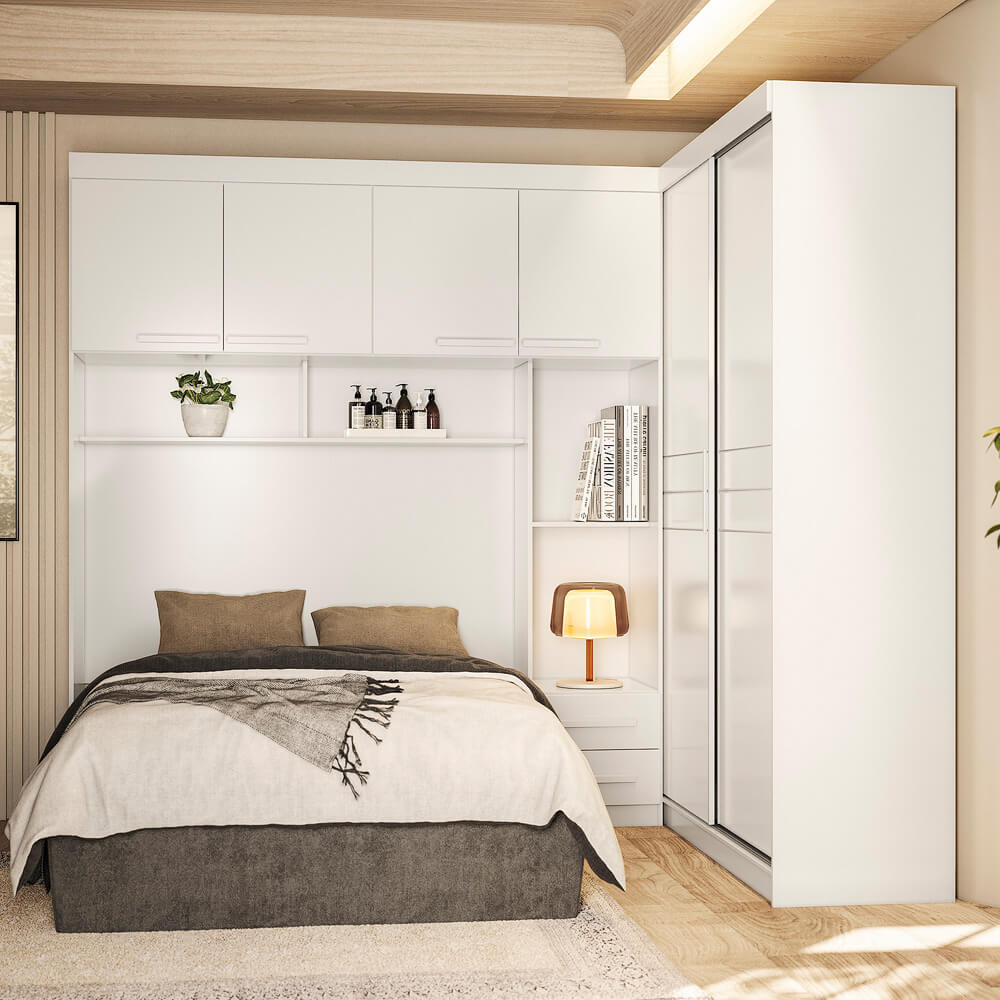 Guarda Roupa Modulado Florença com Cabeceira - Branco - Moveis Linhares