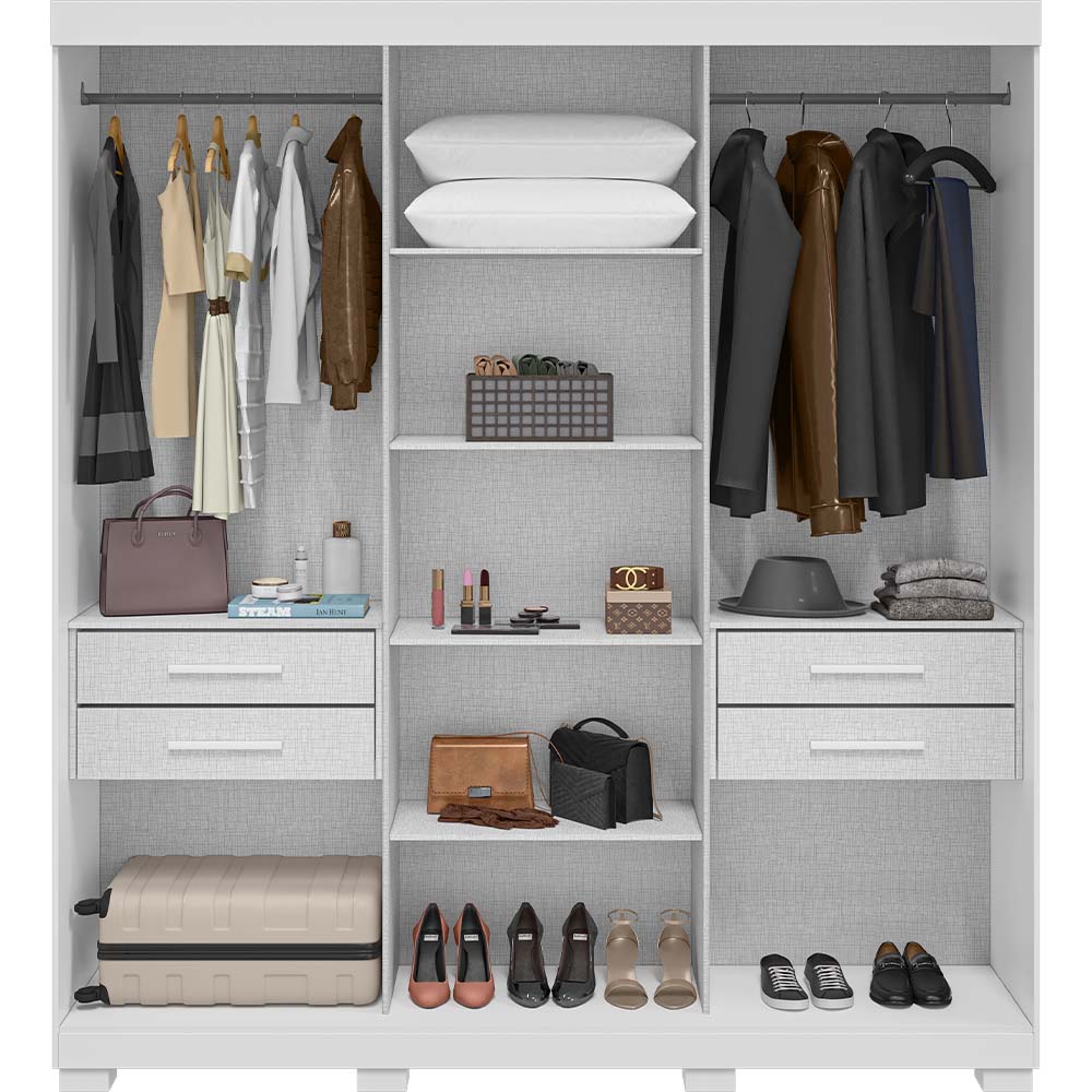 Guarda Roupa ACP Deise 3 Portas Slide com Pés - Branco - Moveis Linhares
