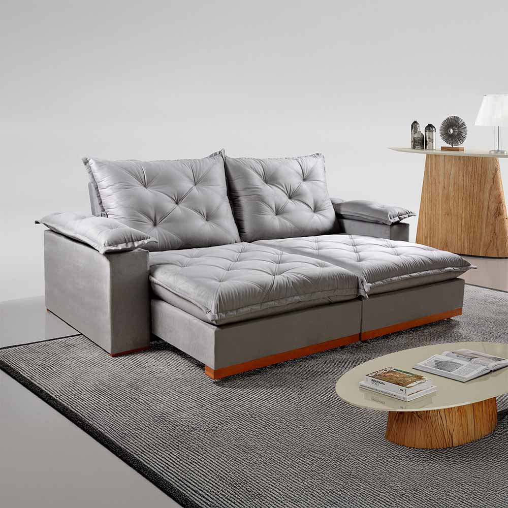 Sofá Retrátil e Reclinável Evidence Duna D28 290cm Tecido em Veludo ...